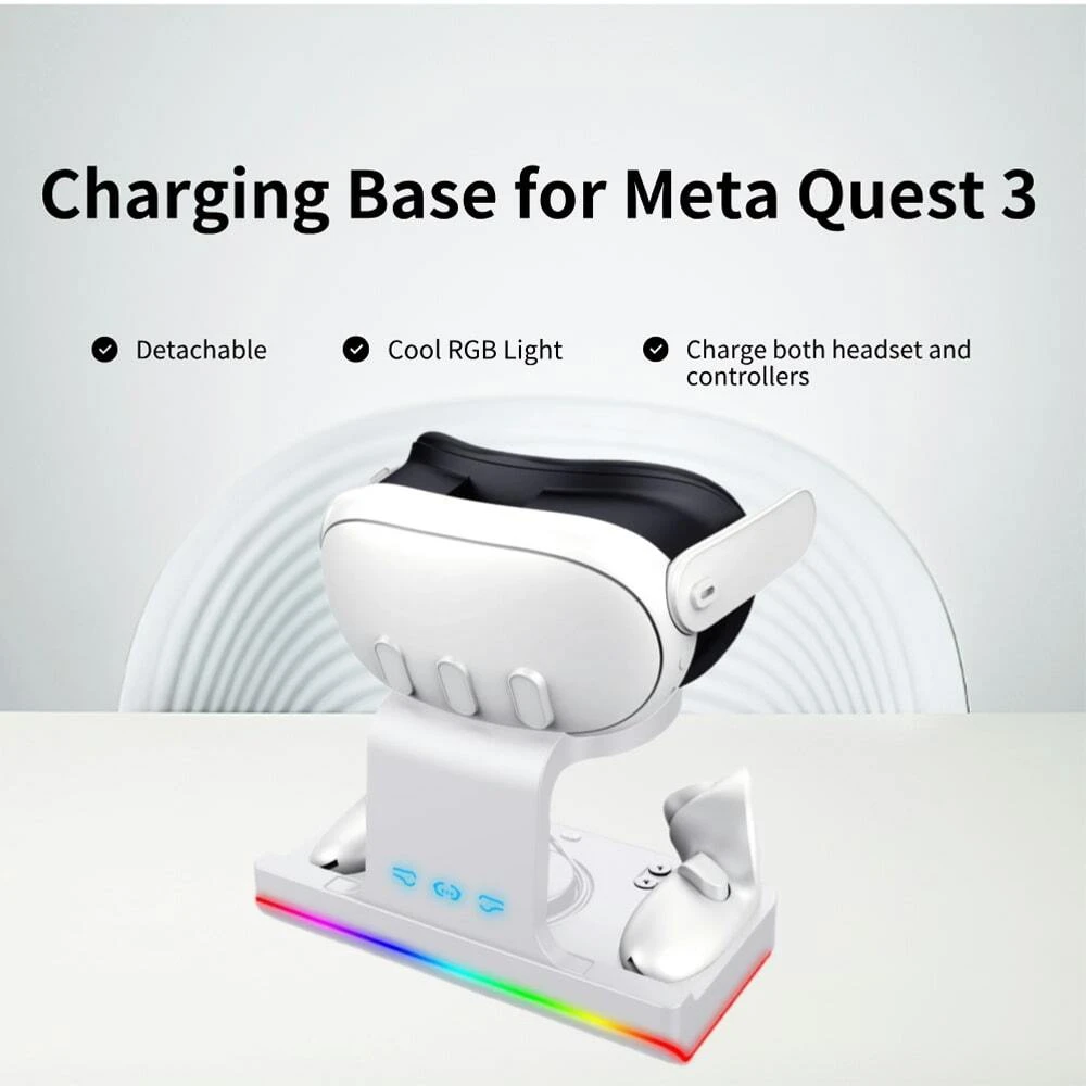 VR Headset & Controllers Wireless Charging Stand For Meta Quest 3 With RGB LED Light 2 ...