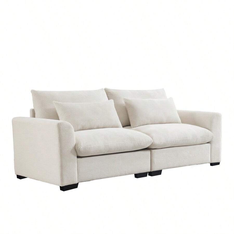 Beige Corduroy Sofa Couch, Deep Seat Couches For Modern Living Room/Apartment/Office | SHEIN USA