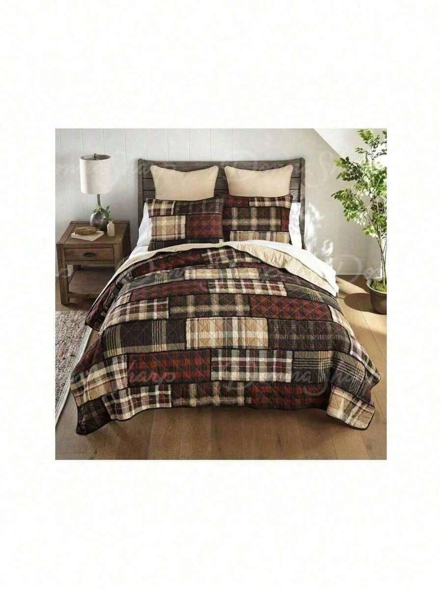 LJ Plaid Rag Patchwork Quilt Rustic Country Home Twin 2-Piece Bedding ...