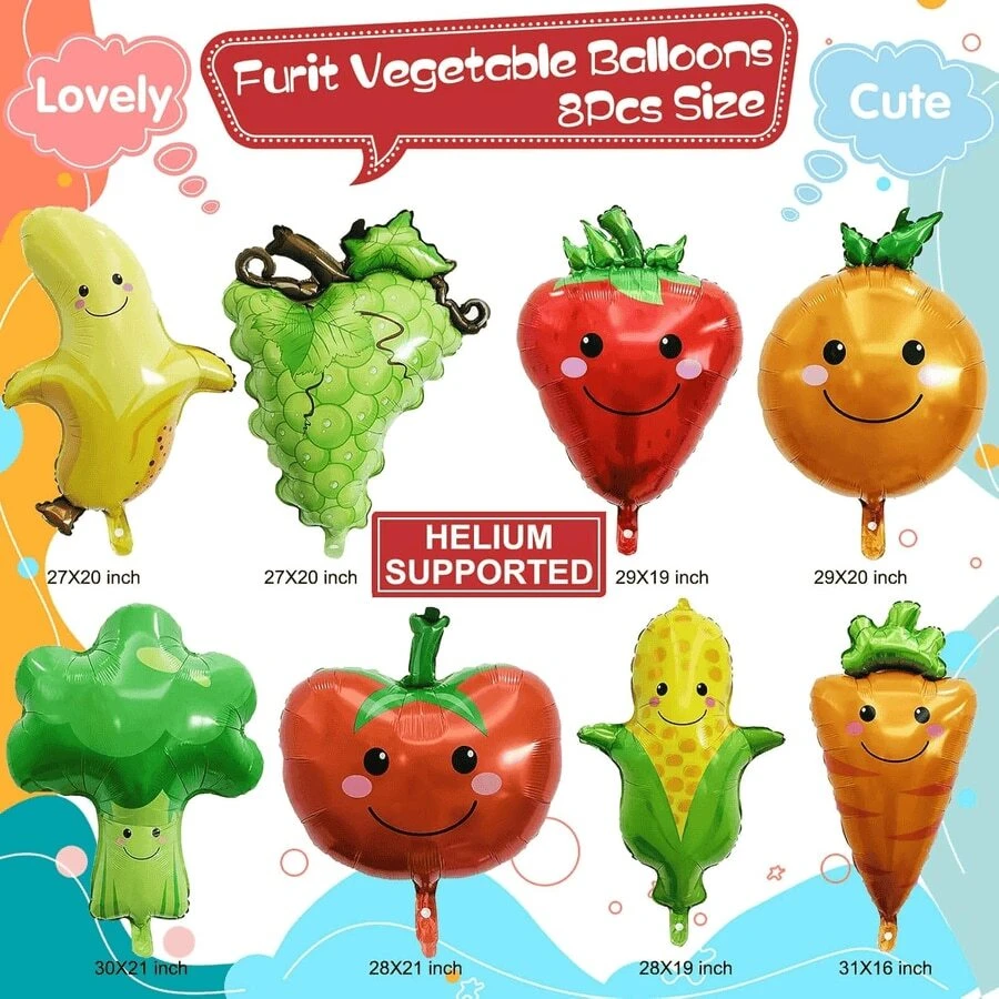 8pcs/Set Cute Smiling Fruit & Vegetable Shaped Balloons, Banana, Corn ...