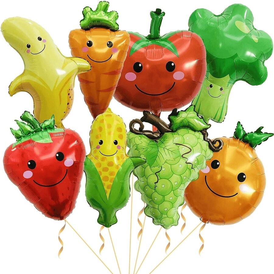 8pcs/Set Cute Smiling Fruit & Vegetable Shaped Balloons, Banana, Corn ...