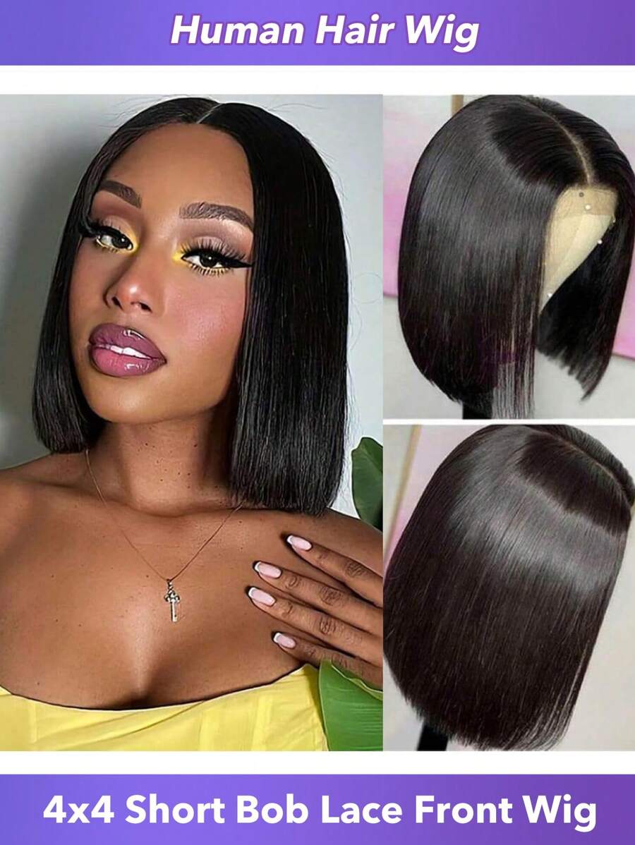 Bob pruik menselijk haar rechte bob 4x4 kant voor pruiken menselijk ...