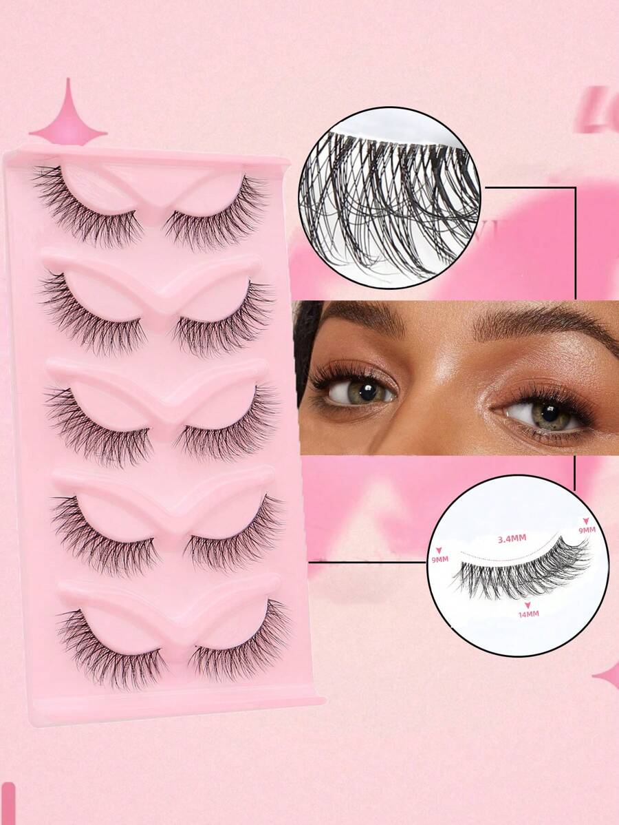 Five-Pair Transparent Stem False Eyelashes 3D Three-Dimensional Natural ...