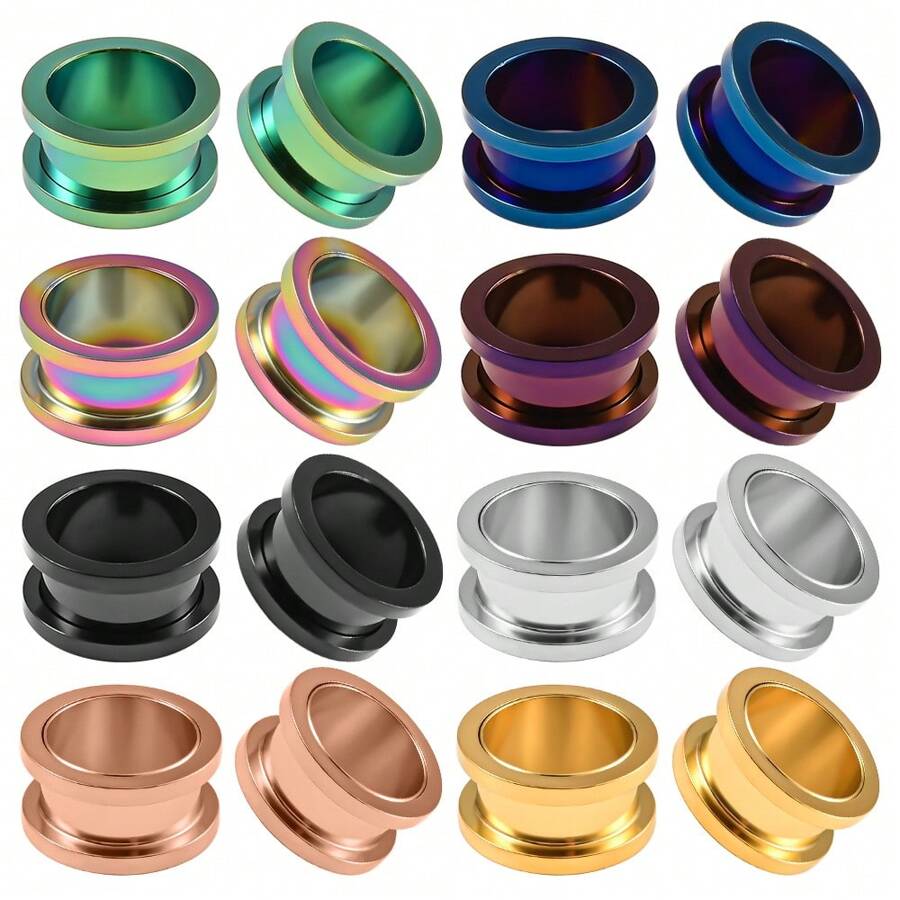 Set Of 16 Pcs 316 Stainless Steel Ear Plugs Large Gauges Stretching ...