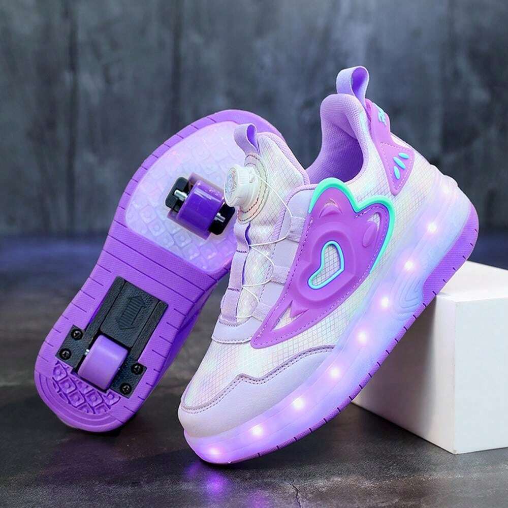 Student Double Wheel Rear Button Retractable Roller Skate Shoes, Female ...