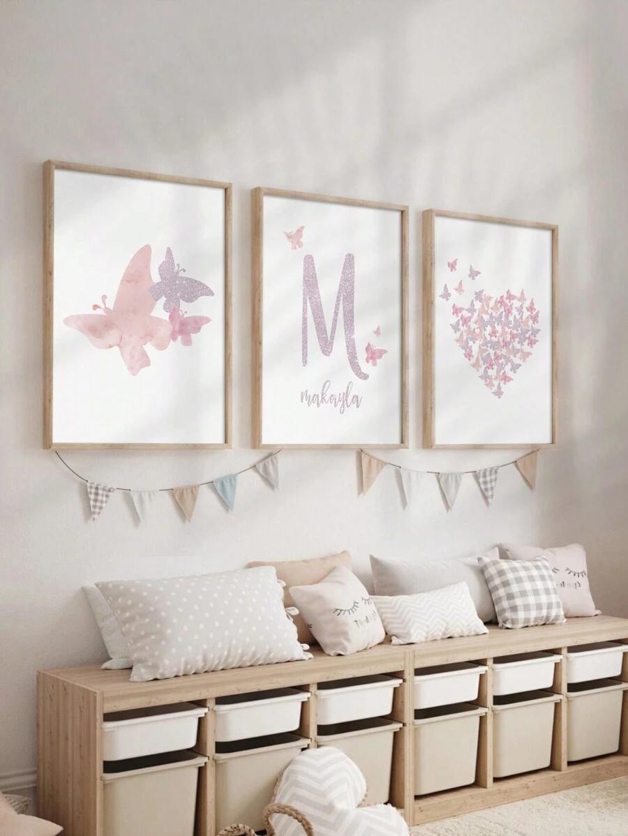 3Pcs Custom Name Canvas Poster Personalized Butterfly Printing Hanging ...