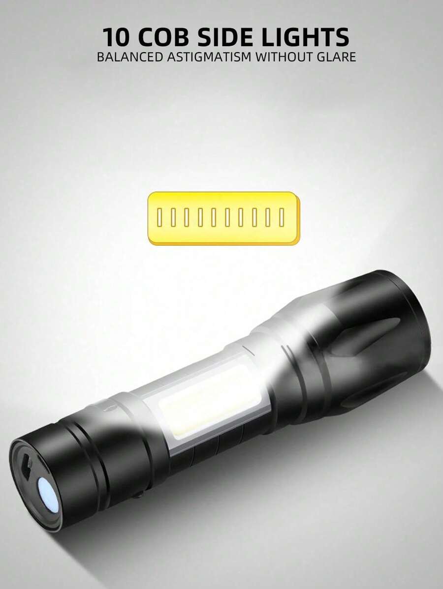 Rechargeable High Brightness Flashlight With 3 Modes, Led Outdoor Usb Work Light Cob Mini Torch ...