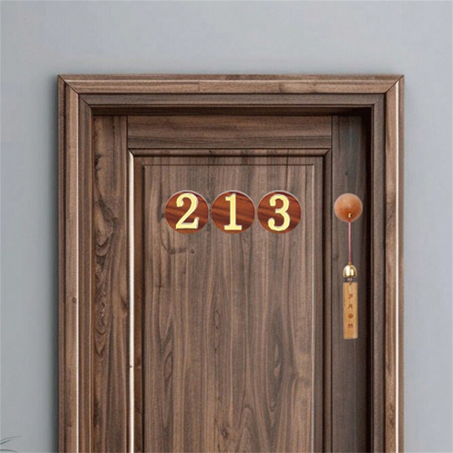 Black Walnut Round Table Number Plaque Metal Adhesive Backing ...