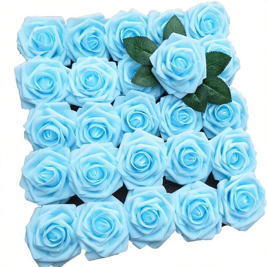 Classic Style Artificial Roses - 25 Packs PET Navy Foam Fake Flowers ...