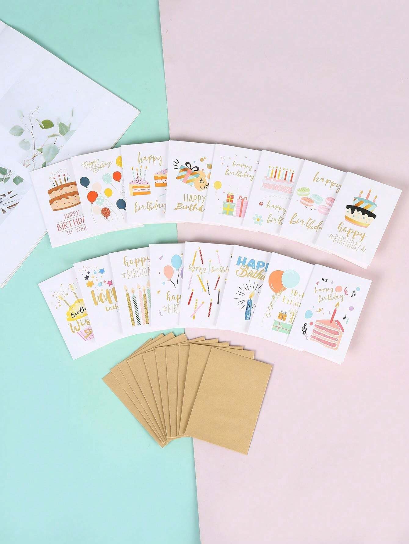 16pcs Birthday Greeting Cards With 16pcs Envelopes, Various Patterns ...