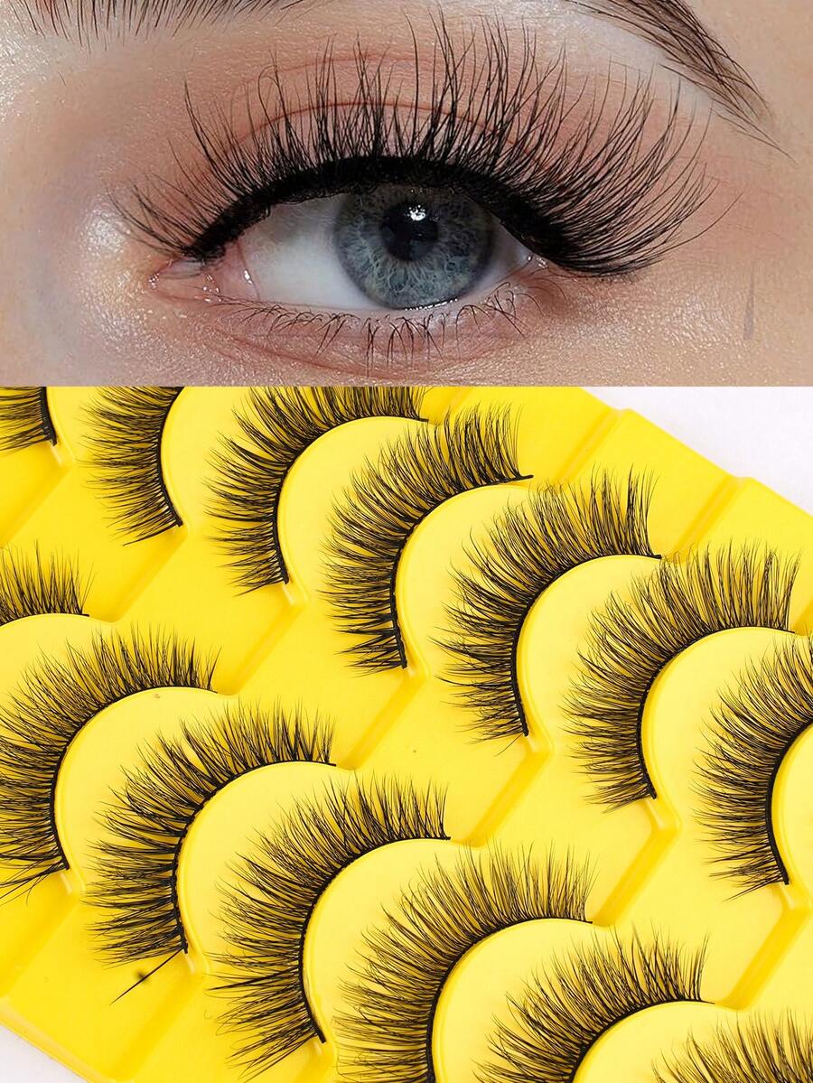 10 Pairs Black Natural False Eyelashes, Faux Mink Lashes Fox Eye Effect ...
