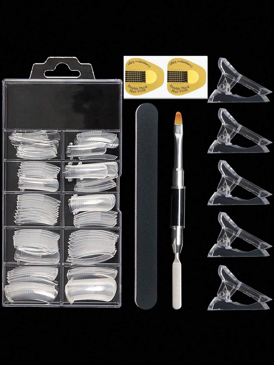 Nail Extension Mold Set With 100Pcs Dual Nail Forms Poly Gel Clear Nail ...