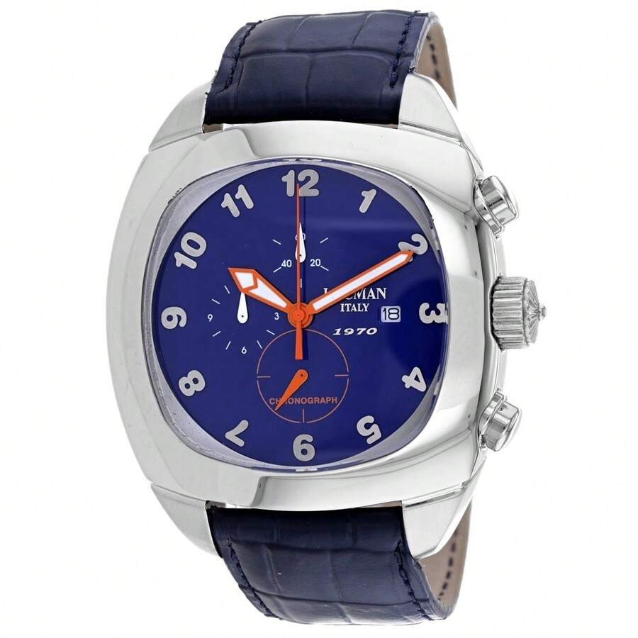 Locman Mens Classic Blue Dial Watch Stainless Steel Leather Strap ...
