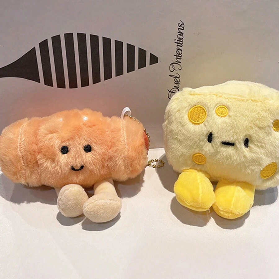 New Plush Cheese, Hamburger, Sausage Cartoon Character Keychains ...
