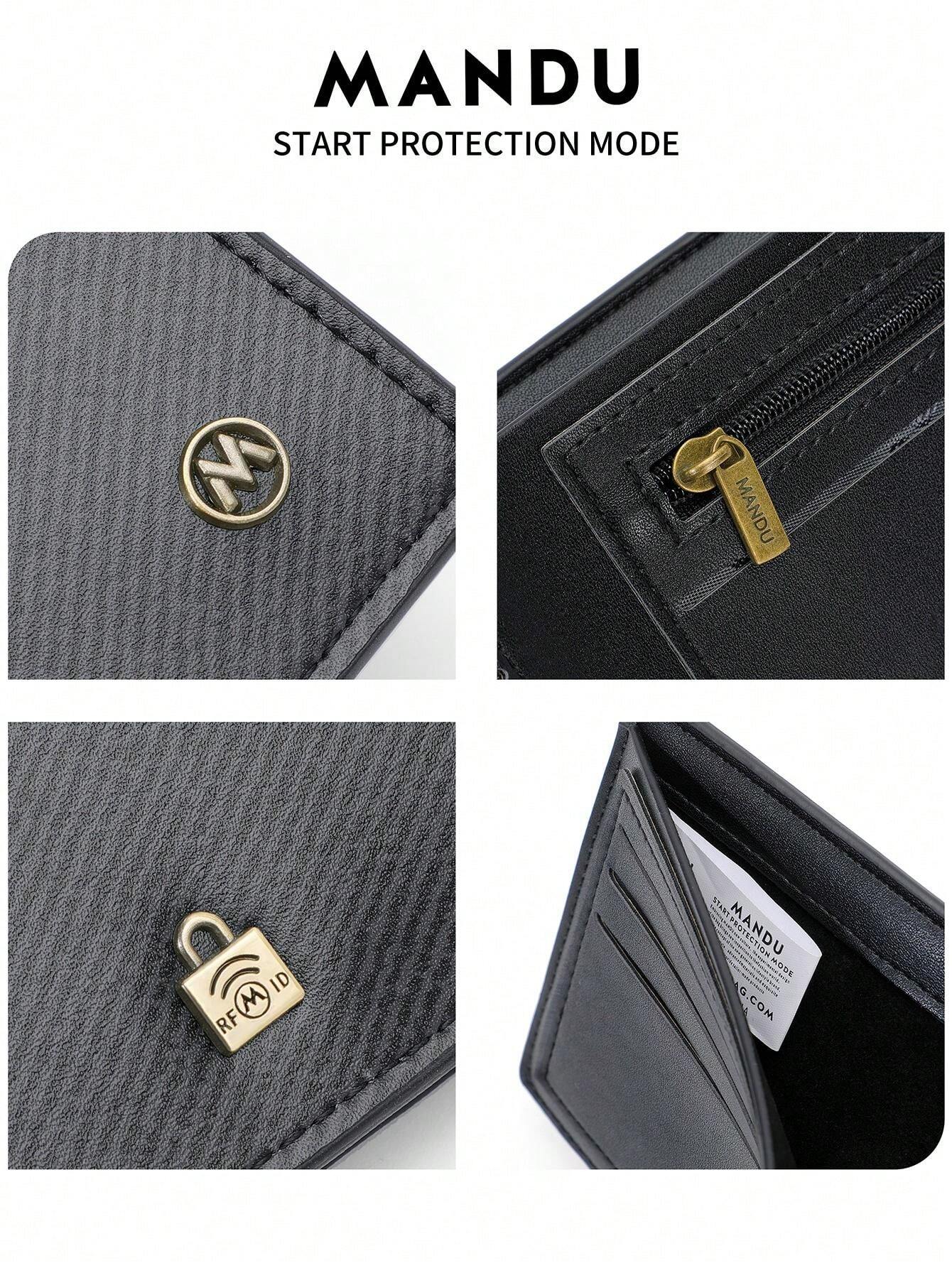 MANDU 2024 New Men's Bi-Fold Slim Wallet RFID Blocking Card Holder Coin ...
