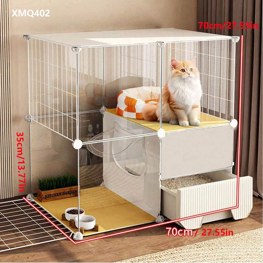 Cat Cage With Litter Box, All In One, Space Saving, Indoor Cat House, 1 ...