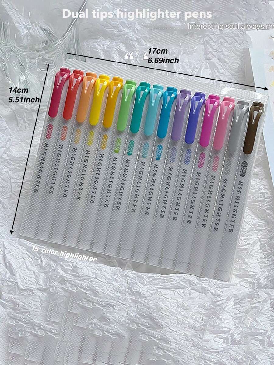 15pcs Double Ended Highlighters, Dual Tip Mild Color Highlighter ...