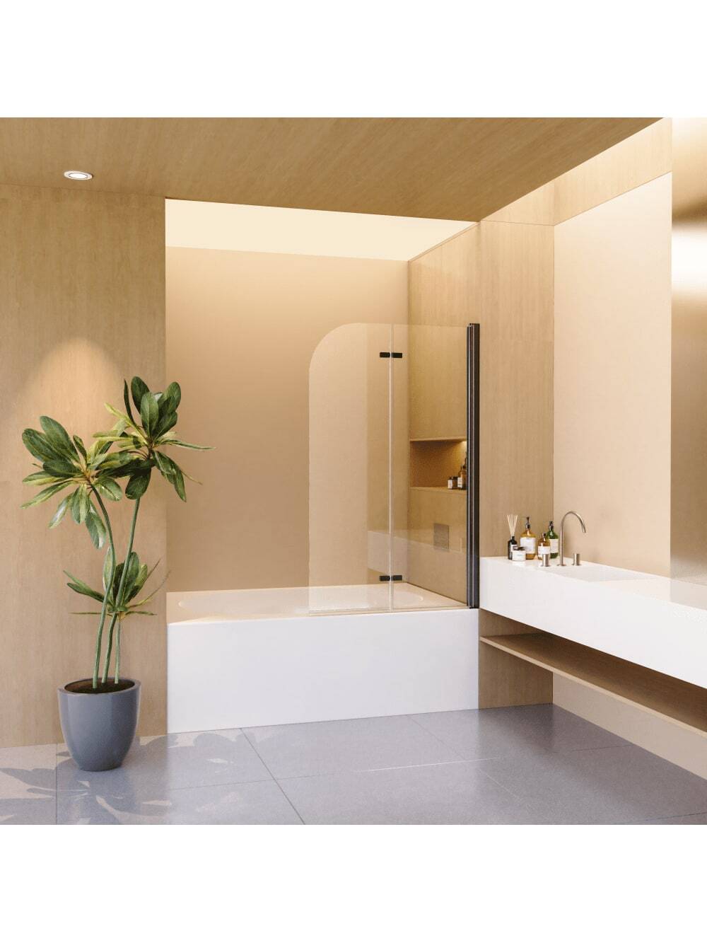 34" W X 58" H Frameless Folding Pivot Bathtub Door, 1/4" (6mm) Thick ...