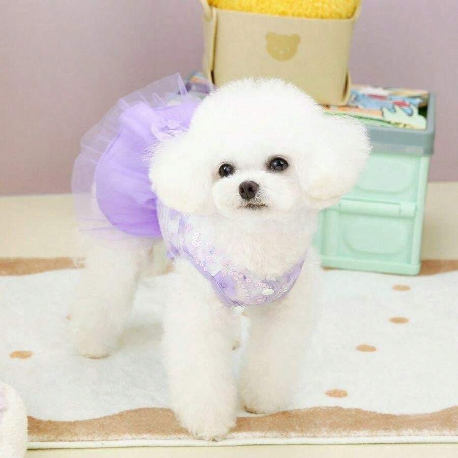 Vestido de perro colorido estilo princesa de tul para perros pequeños ...