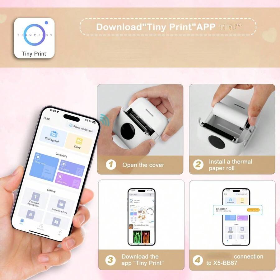 Imprimante portable mini, imprimante d'autocollants sans encre avec 10 ...