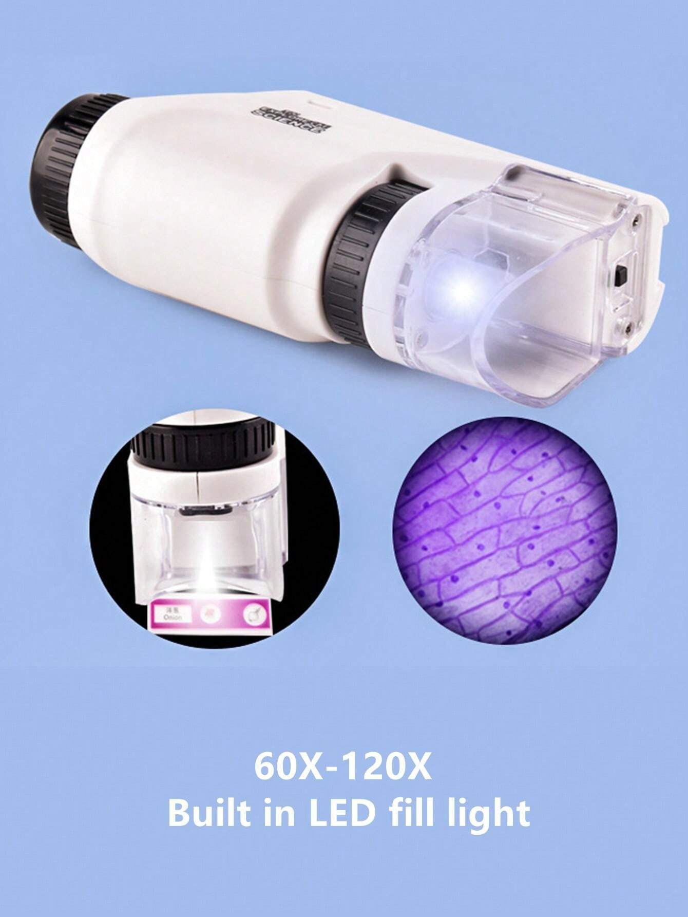 Kids Portable Handheld Microscope: LED Light, 60X-120X Zoom ...