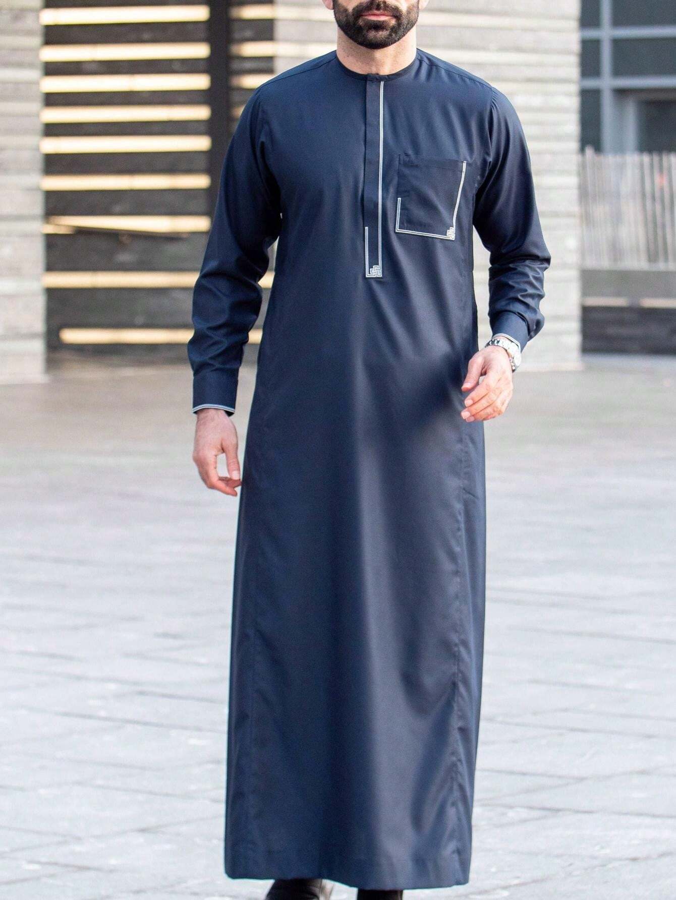 Islamic Men's Abaya Long Sleeve Embroidered Stand Collar Men's ...