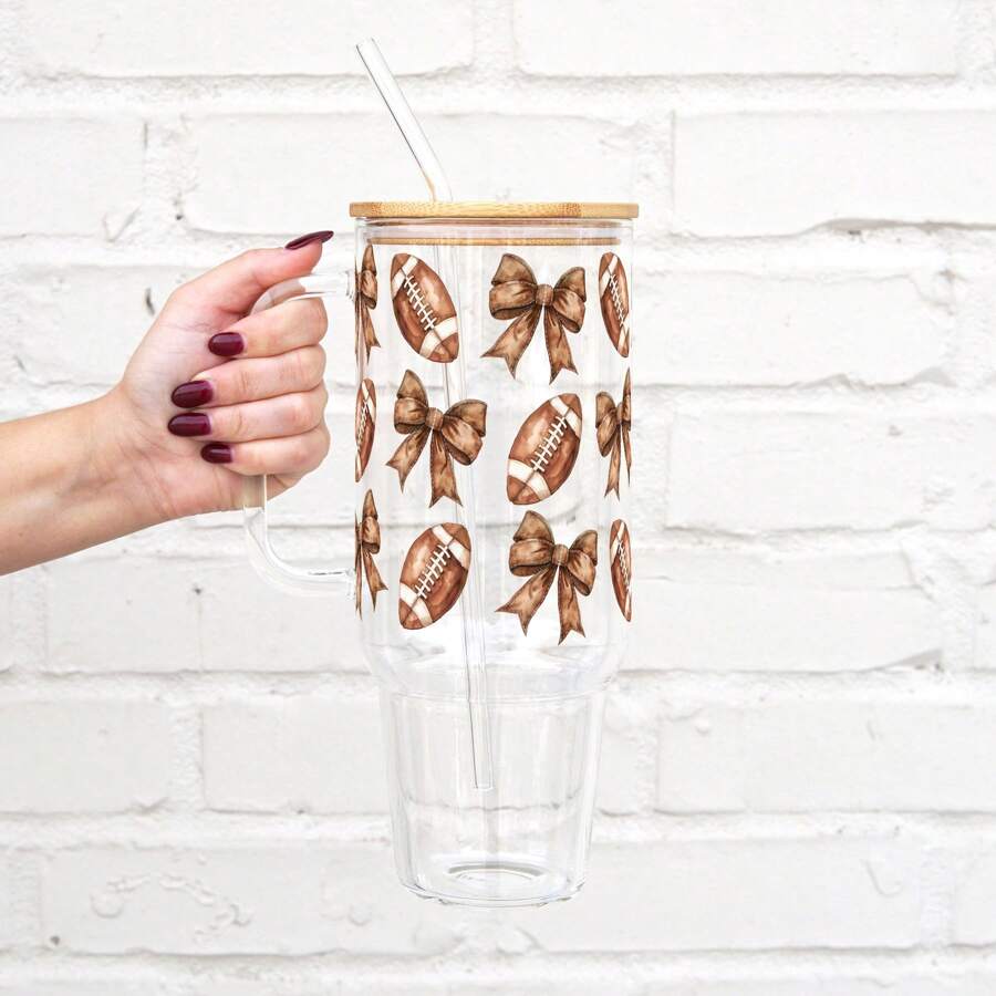 Sip Sip Hooray Design Cute Footballs + Bows 40oz Tumbler With Lid And ...