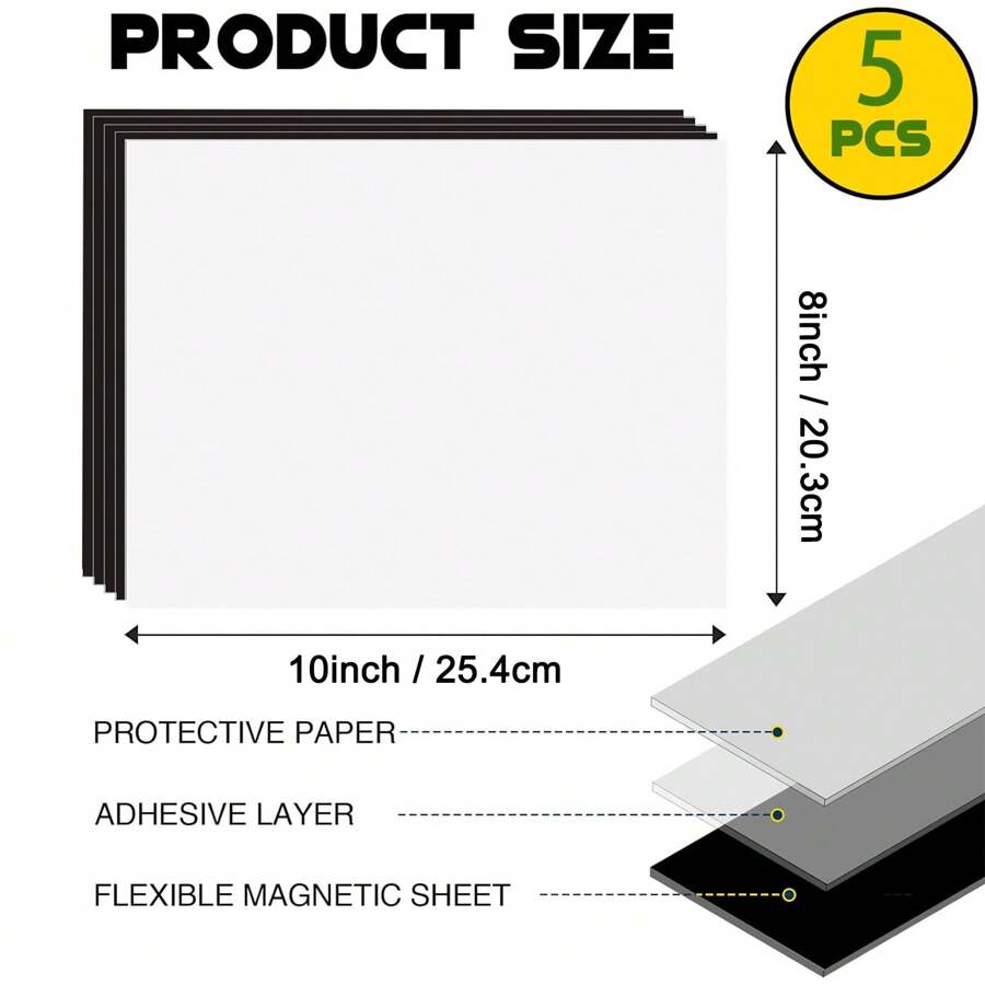5 Sheets Adhesive Magnetic Sheets With Adhesive Backing 16Mil 8 X 10 ...