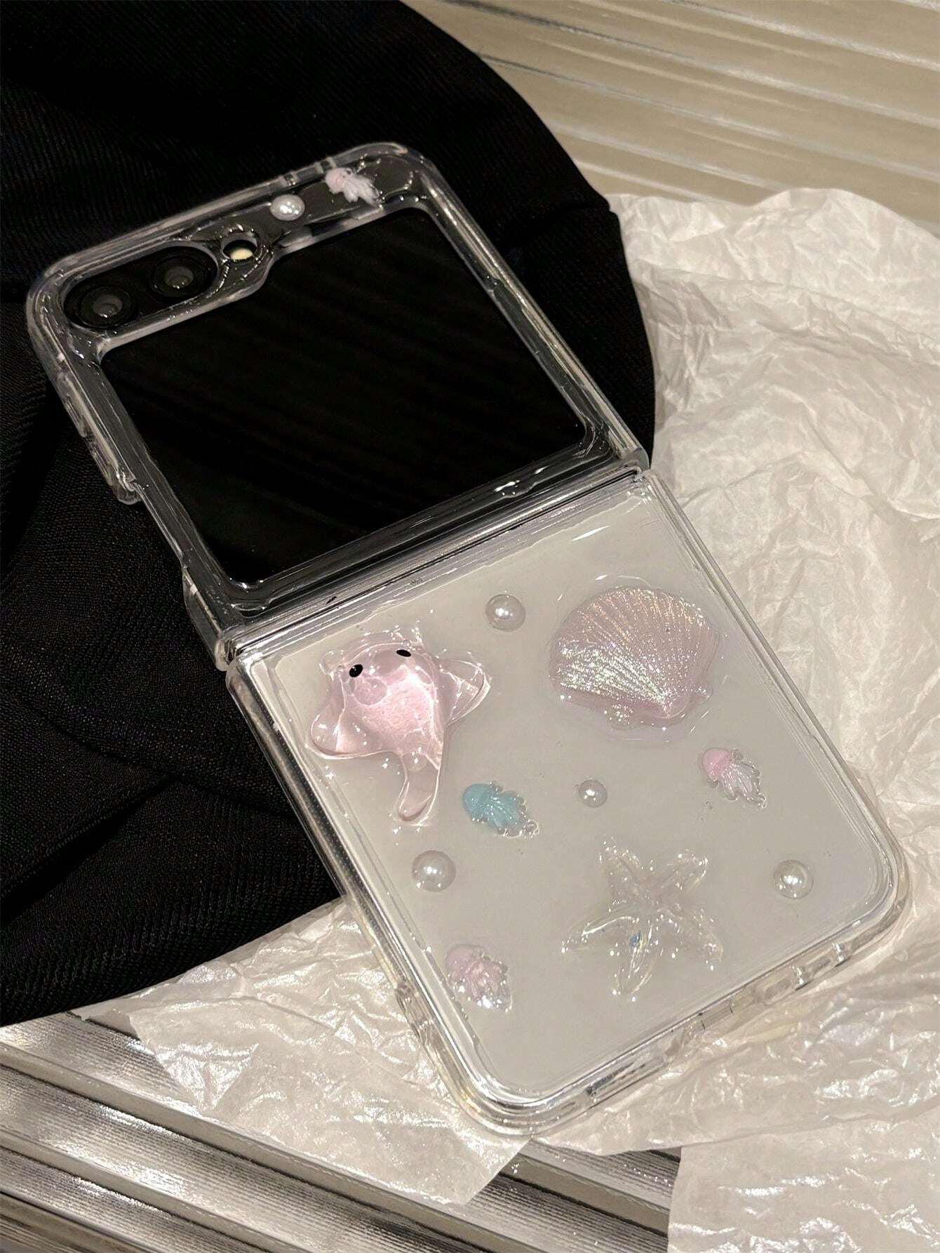 Junk Case Cute Cartoon 3D Jellyfish Faux Pearl Shell Clear Phone Case ...