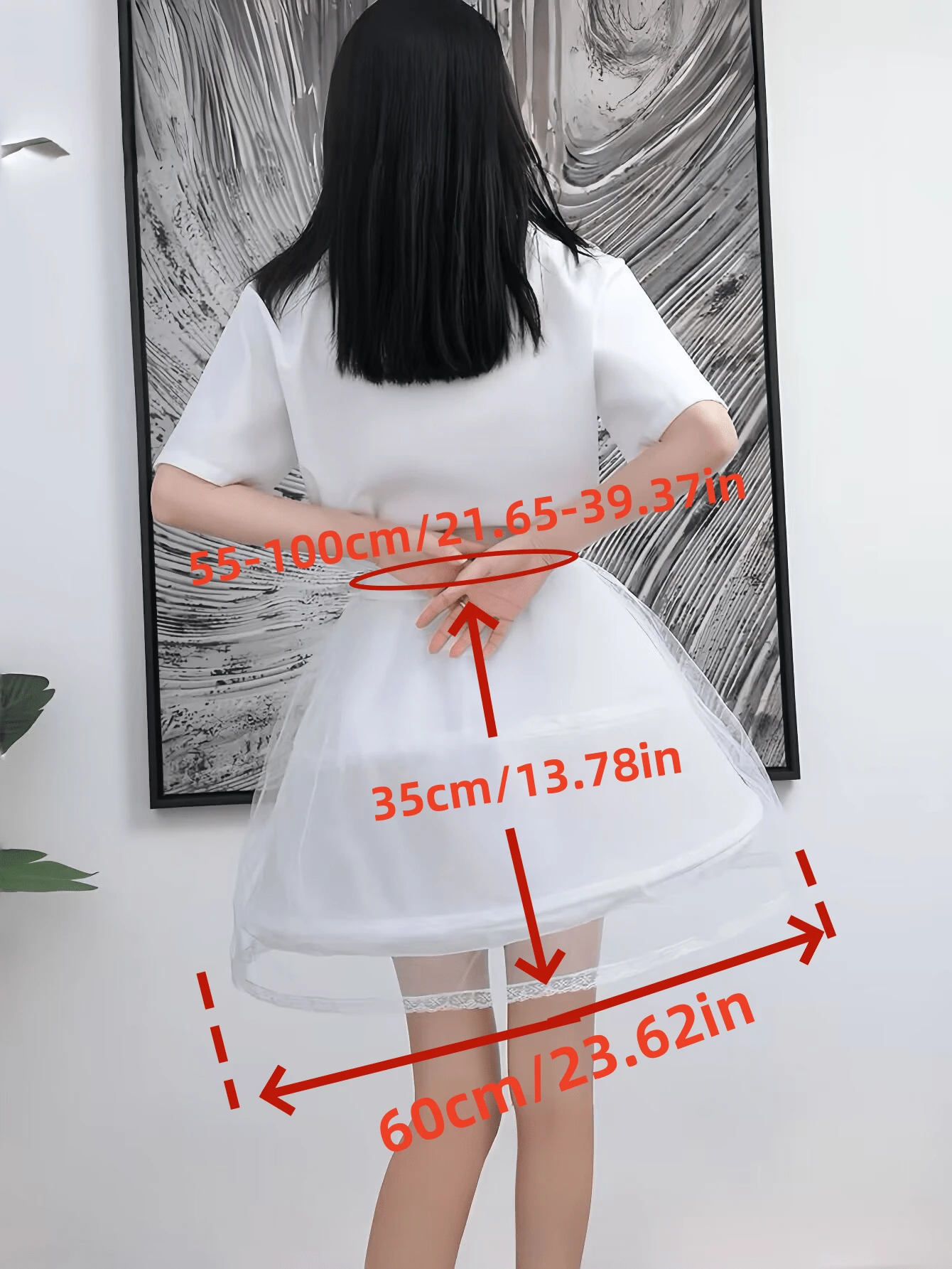 1pc White Short Petticoat, Adjustable 2-Steel 1-Net Tulle Crinoline ...