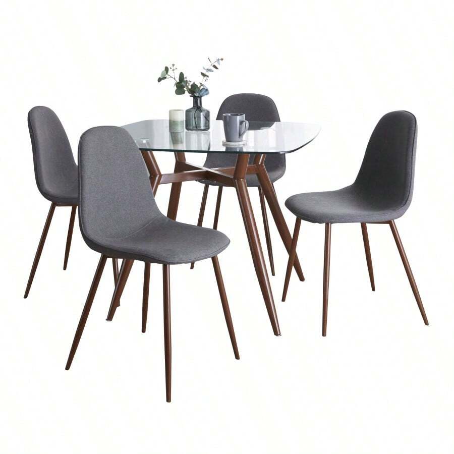 Clara-Pebble Mid-Century Modern Dining Set In Walnut Metal, Clear Glass ...
