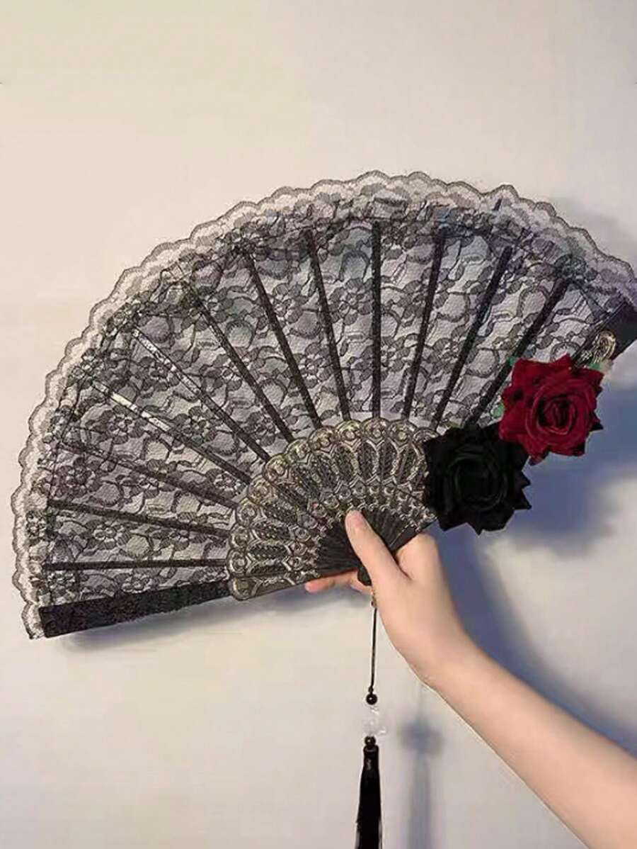 Retro Palace Style Lace Fan Gorgeous Retro European Rose Folding Fan ...