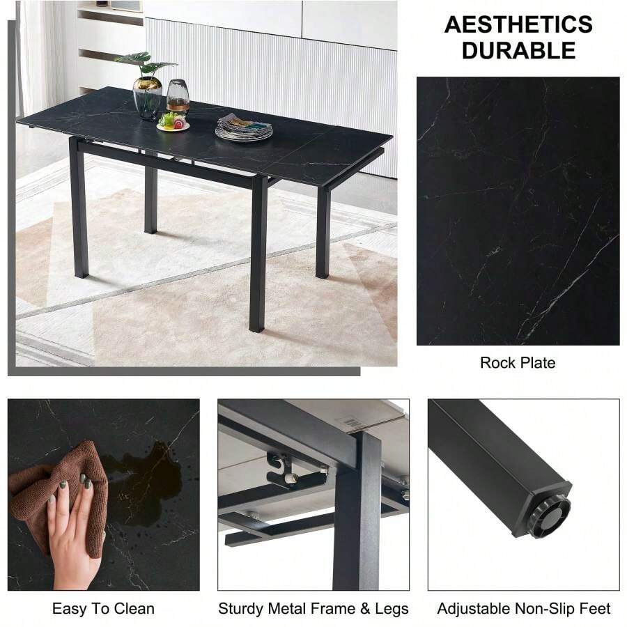 Black Ceramic Modern Rectangular Expandable Dining Room Table For Space ...