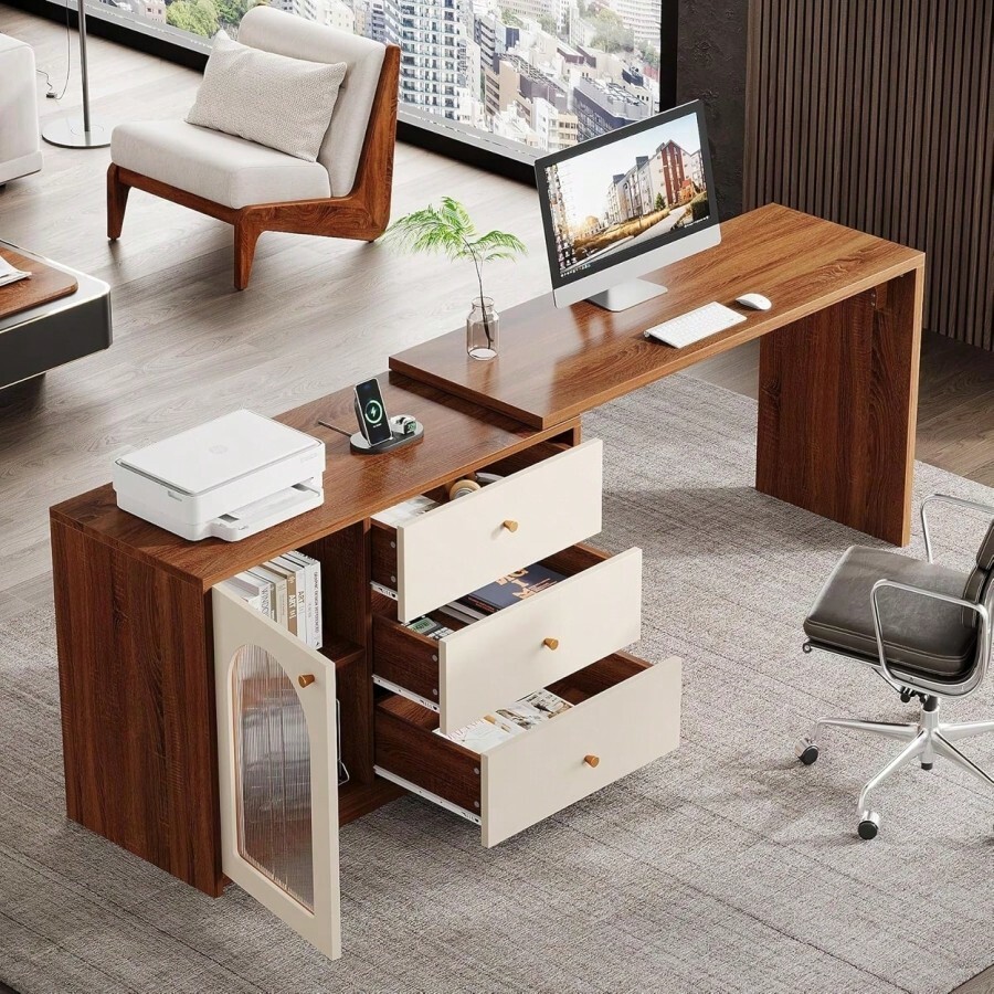 Tribesigns L Shaped Computer Desk With Drawers Modern Corner Home ...