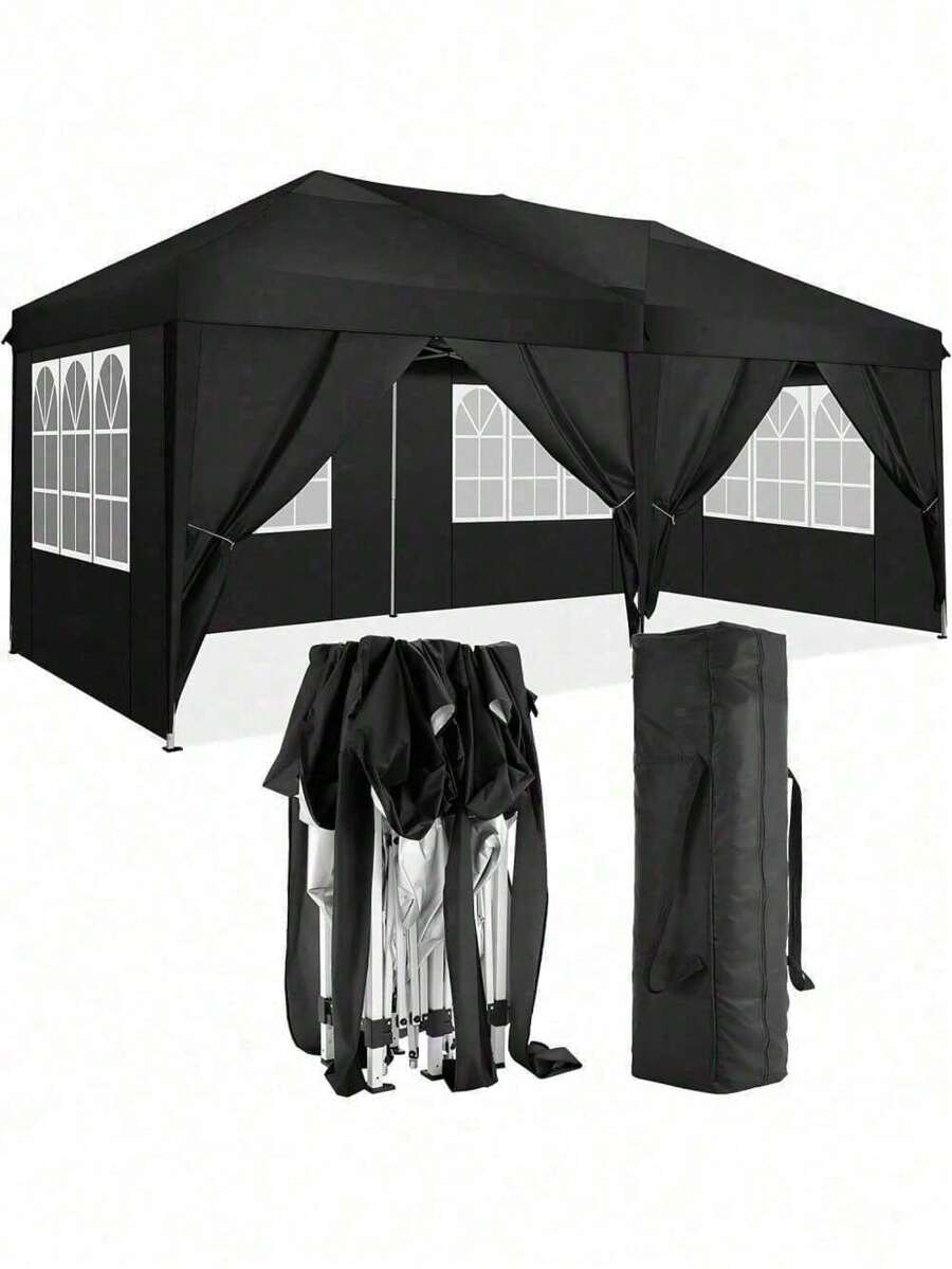 10'x20' Folding Canopy With 6 Removable Sidewalls Outdoor Event Shelter ...