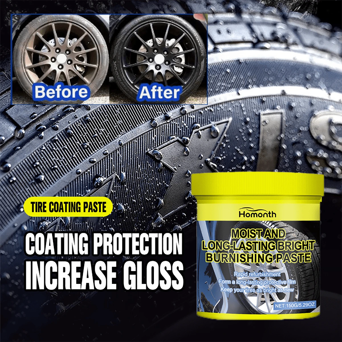 Tire Shine Wax - Long-Lasting Waterproof Protection, Nourishing, Glossy ...
