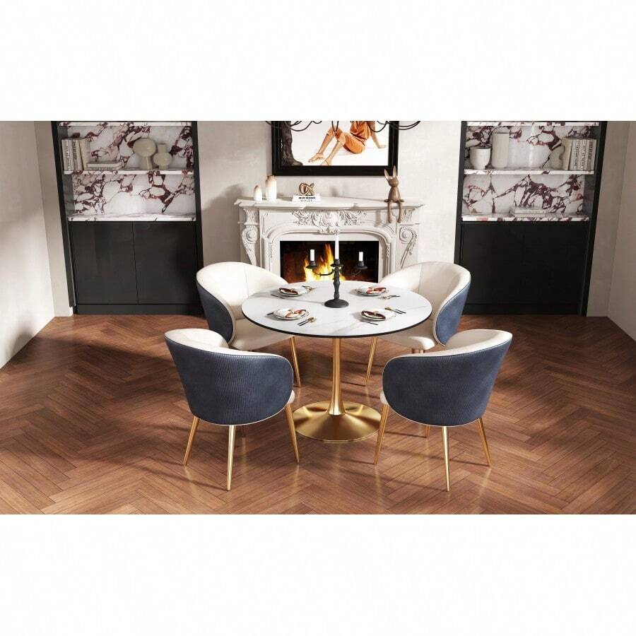 LIVING ROOM DINING TABLE-WHITE ROUND TABLE WITH GOLD LEGS 80CM IN ...