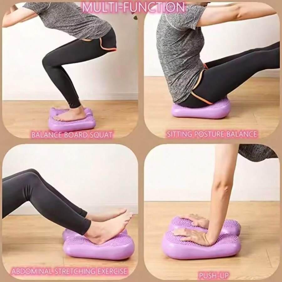 Een opblaasbare stepper-balansmat voor aerobische oefeningen, gebruikt ...