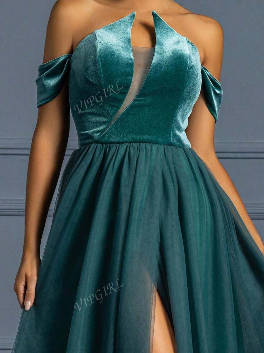 VIPGIRL Robe longue élégante vintage avec épaules dénudées, fente haute ...