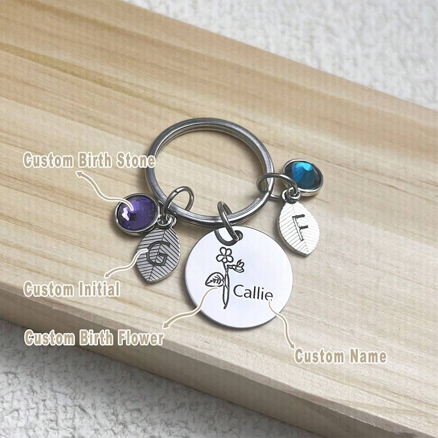 Personalized Birthstone Initial Keychain With Custom Name And Birth ...
