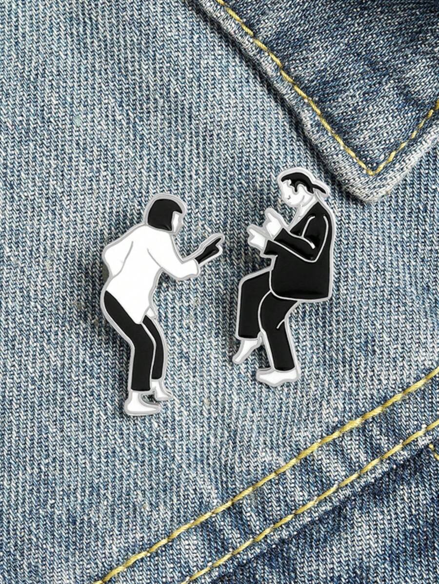 Black & White Punk Style Lapel Pin, Pulp Fiction Character Brooch ...