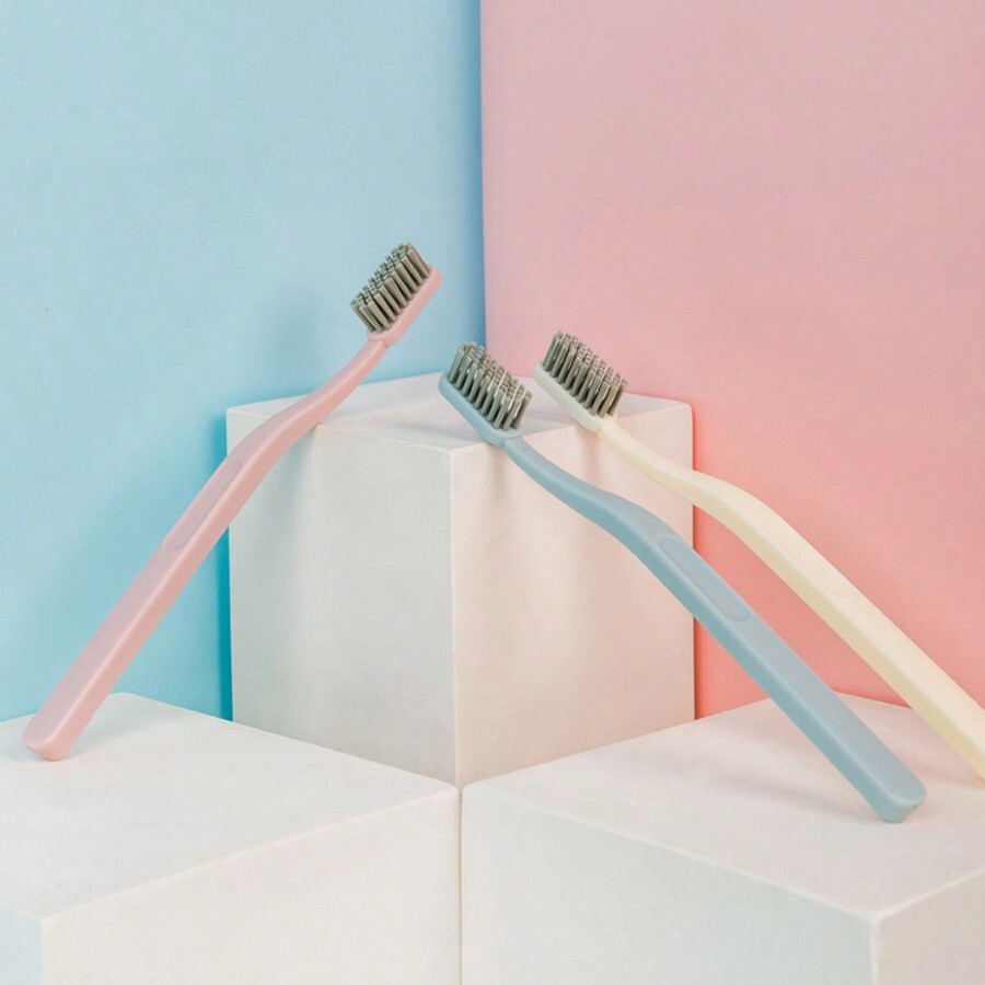 6 Medium Hard Bristle Toothbrushes 3 Kinds Of Color Oval Big Head Toothbrush Depth Cleaning ...