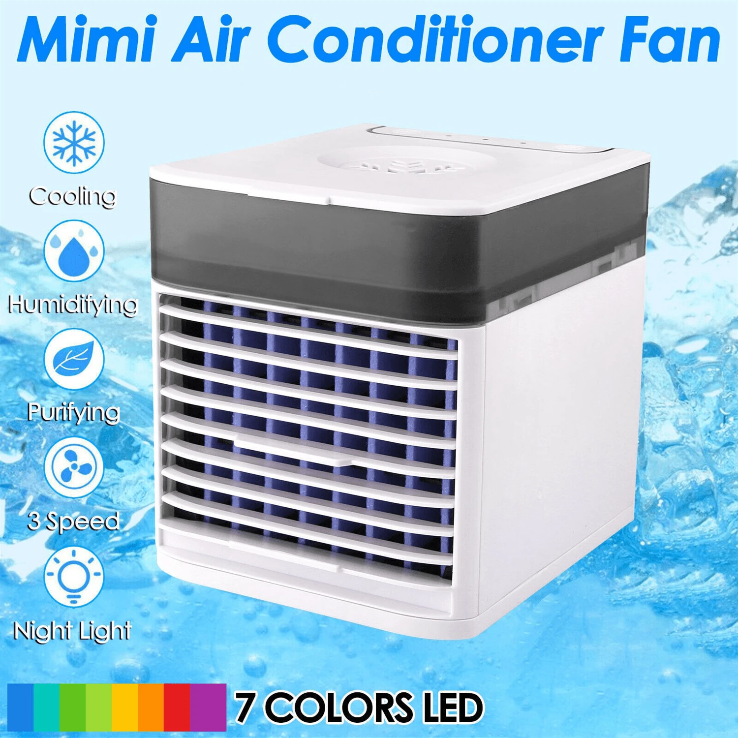 Portable Fan Air Conditioners USB Electric Fan LED Night Light Water ...