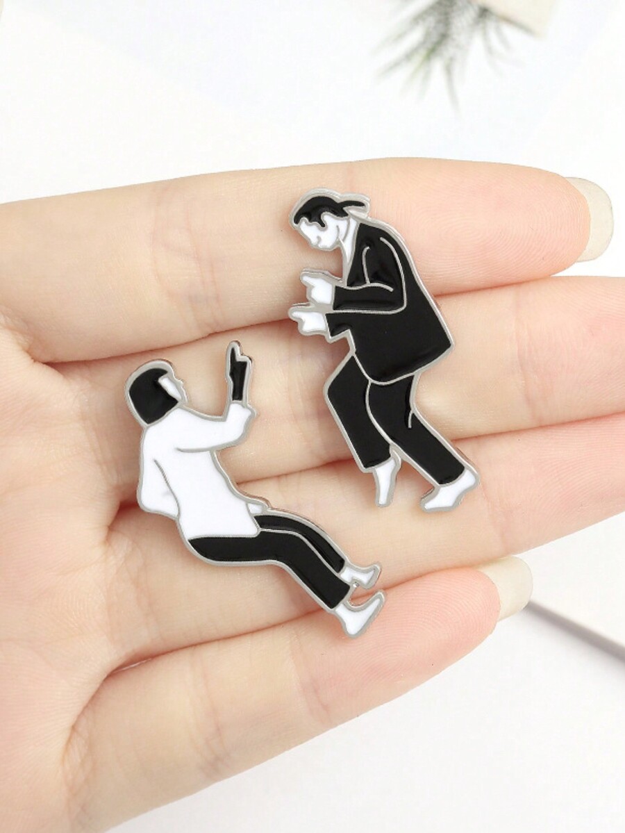 Black & White Punk Style Lapel Pin, Pulp Fiction Character Brooch ...