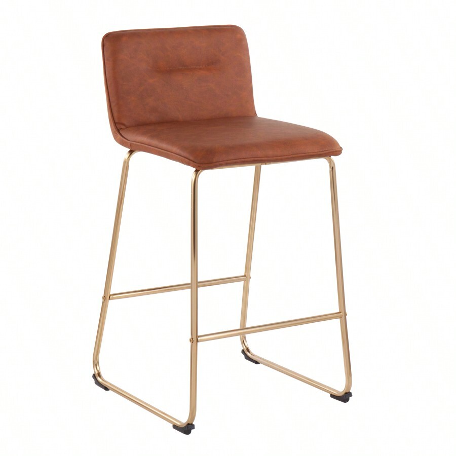 Casper Fixed-Height Contemporary Counter Stool In Gold Metal And Camel Faux Leather By ...
