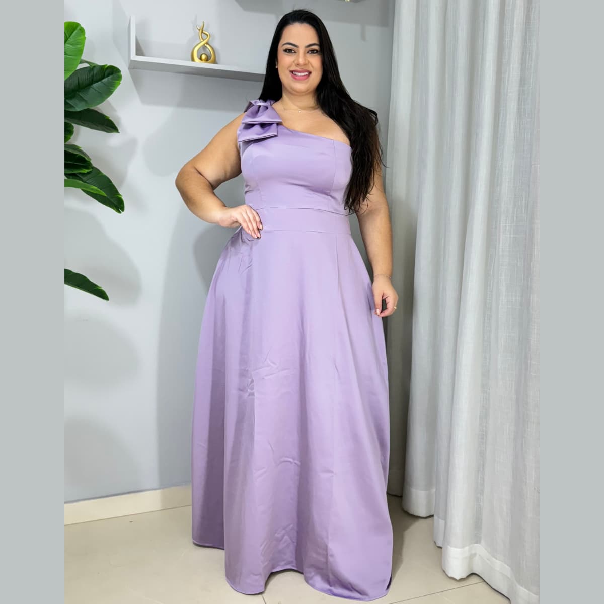 Holy Lia Vestido Festa Longo Feminino Plus Size De Um Ombro Só Laço ...