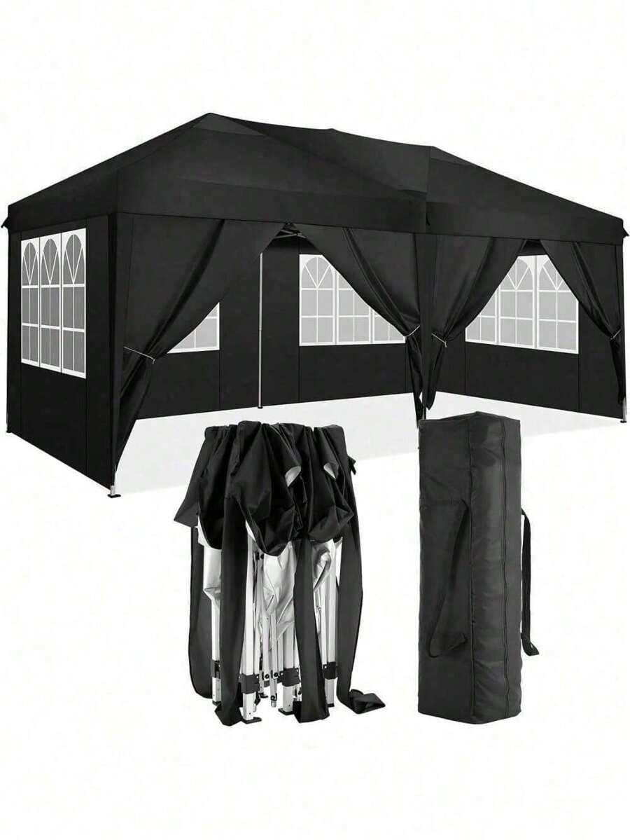 10'x20' Folding Canopy With 6 Removable Sidewalls Outdoor Event Shelter ...