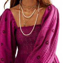 Women Floral Embroidered Maxi Dress Long Puff Sleeve Square Neck ...