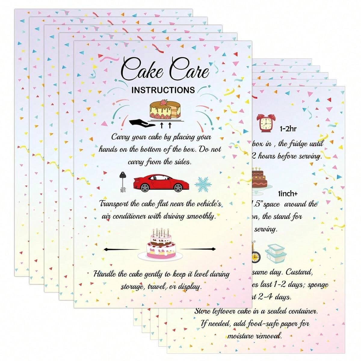25 Pack Cake Care Instruction Card How To Properly Carry And Store Your ...