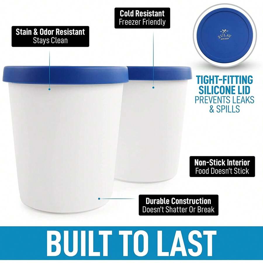 Zulay Kitchen 2 Pack 1 Quart Ice Cream Containers For Homemade Ice ...